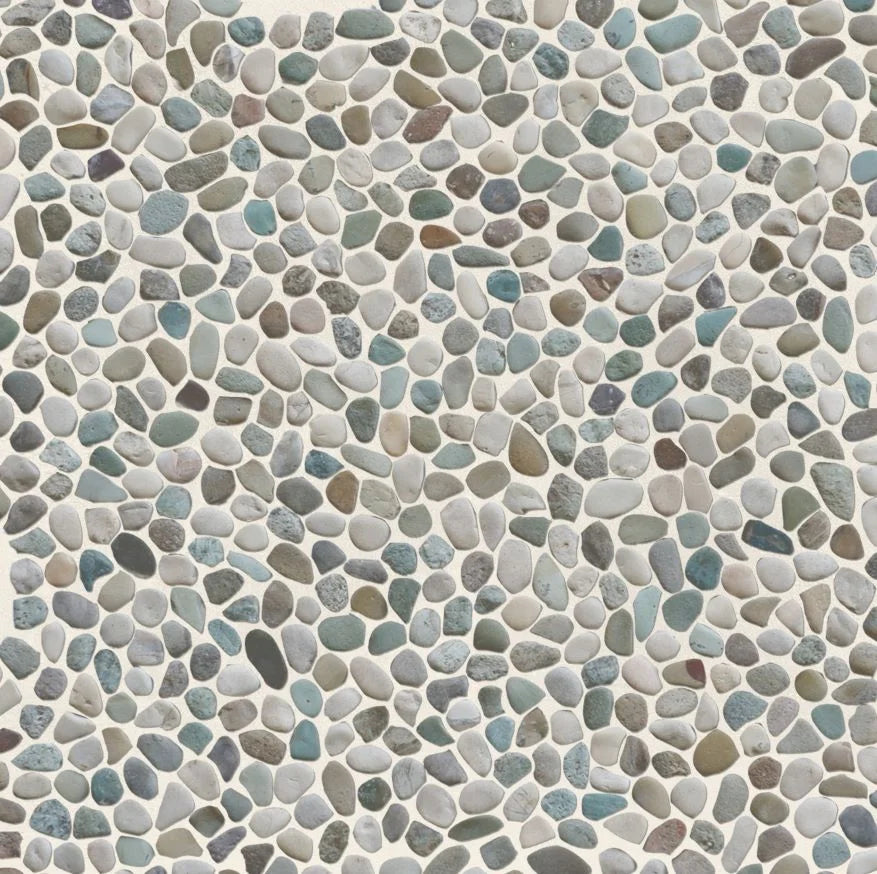 Mini Pebble Tile, White Green Pebble Mosaic Wall & Floor Tile